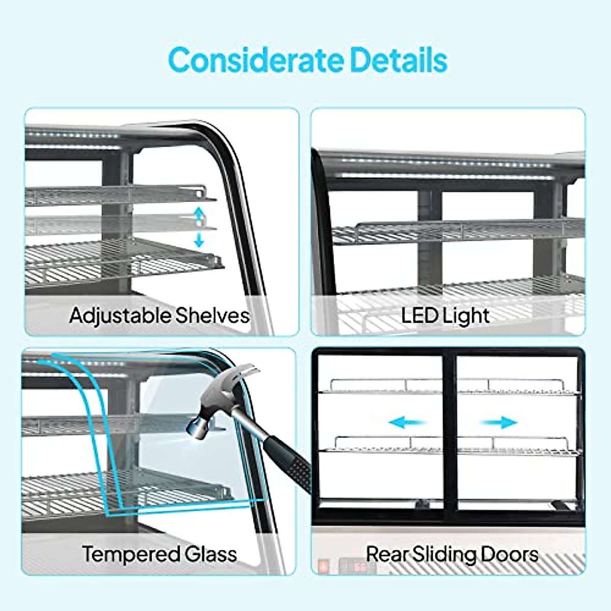 ROVSUN 4.2 Cu.Ft. Commercial Display Refrigerator, Refrigerated Display Case Countertop Pastry Display Case w/LED Lighting Air-cooling Automatic Defrost Rear Sliding Door for Cafe Restaurant