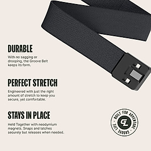 Groove Life Groove Belt Black/Stone - Men's Stretch Nylon Belt with Magnetic Aluminum Buckle, Lifetime Coverage - Large (37-40")
