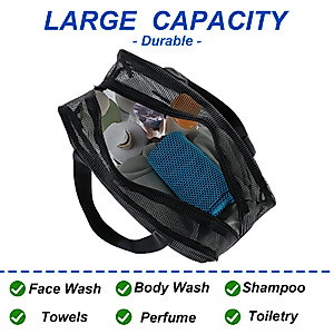 Molain Mesh Shower Caddy Portable Toiletry Tote Organizer Tote Gym Bag for College Dorm Bathroom (Black Large)
