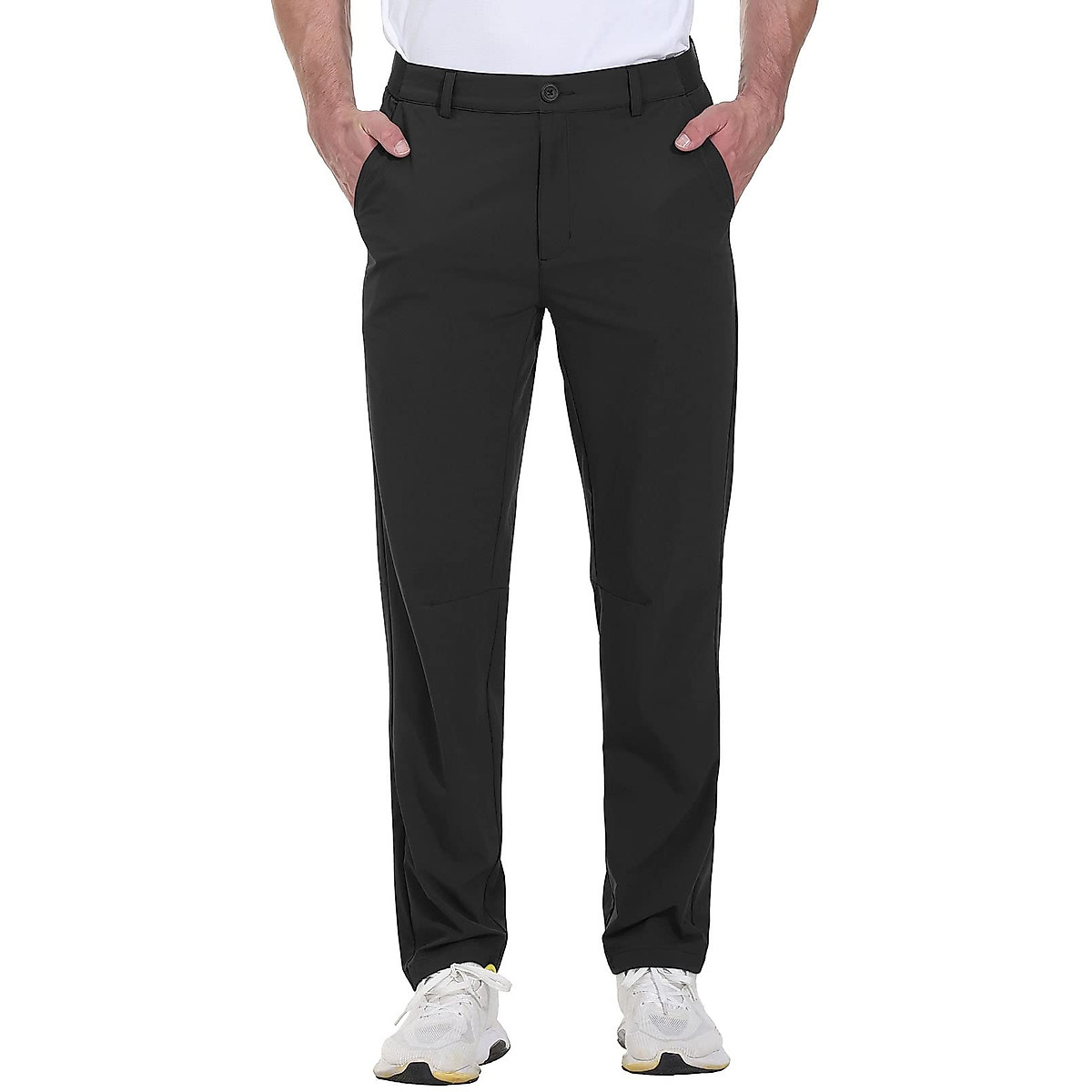 Rdruko Men's Stretch Golf Pants Quick Dry Lightweight Casual Dress Pants with Pockets(Black,US 34)
