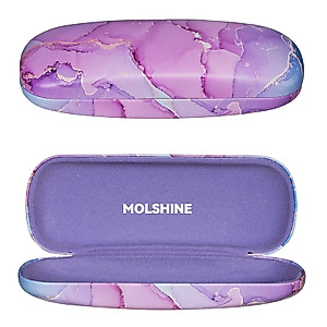 molshine Hard Shell PU Leather Glasses Case,Travel Portable Eyeglass Case for Men Women Girl Travel Study Work (Purple)