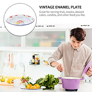 HEMOTON Pasta Bowls Enamel Plate Enamelware Dinner Serving Platter Trays with Blue Rim Serving Trays for Dinner Outdoor Picnic BBQ Butter Farmhouse Kitchen Serving Bowl