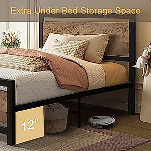 4 EVER WINNER Twin Bed Frames with Wood Headboard, Twin Platform Bed Frame with Heavy Duty Steel Slat Support, Twin Bed Frame for Kids, No Box Spring Needed, Mattress Foundation, Easy Assembly, Black