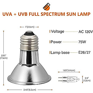 Simple Deluxe 4-Pack Reptile UV Bulb 75W, UVA & UVB Full Spectrum Sun Lamp with 4 Replacement Mini Bulbs, for Lizard/Reptiles/Snacks/Tortoise, Amphibian Pets