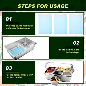 Tessco 1 Set Countertop Ice Food Serving Display Container Condiment Dispenser with Lid Stainless Steel Serving Tray Buffet Station with Clamps Spoons Ice Box for Restaurant Kitchen (5 Compartments)