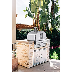 AMS Fireplace Summerset Pizza Oven - Large Capacity Natural Gas Outdoor Oven with Pizza Stone and Smoker Box, 304 Stainless Steel Construction for Built-in or Countertop Use. FREE Tabletop Fire Pit