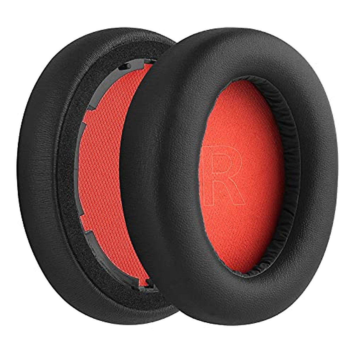 Geekria QuickFit Protein Leather Replacement Ear Pads for Anker Soundcore Life Q10, Q10 BT Headphones Earpads, Headset Ear Cushion Repair Parts (Black/Red)