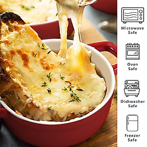 Lareina Mini Cocotte - 12oz Ceramic Casserole Dishes - Kitchen Casserole Sets With Handles And Lid - Small Baking Ramekins - Oven, Microwave & Dishwasher Safe - Set of 4 - Red