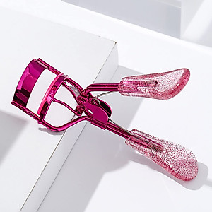 Uranian Eyelash Curlers Pink Lash Curler with 2 Silicone Refill Pads Glitter Handle Eye Lashes Curler Eyelashes Tool for Women and Girls (Pink)