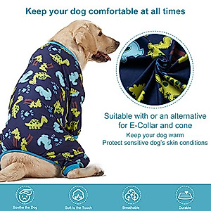 LovinPet Dog Clothing for Large Dogs: Dinosaur in The Jungle Print, Lightweight Stretchy Knit Pullover Puppy Pajamas, Large Dog Onesie. Large Breed Dog Jammies, Pet PJ's/XXL