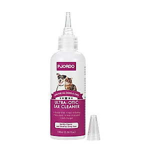 Pjordo Ear Cleaner for Dogs & Cats, Pet Ear Cleaner Solution, Ear Cleaning for Cats, Cat Ear Drops for Wax, Odor, Itchy, Dog Ear Treatment (3.38 oz)