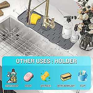 Faucet Handle Drip Catcher - Silicone Faucet Handle Drip Catcher Mat for Kitchen Sink,Silicone Faucet Mat Fit Most Faucets,Faucet Drying Mat for Kitchen & Bathroom Countertop Protect（Gray)