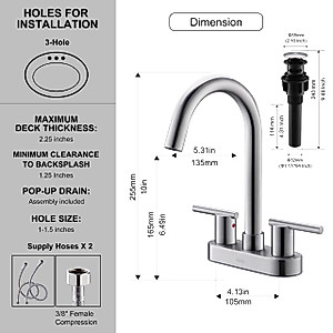 KENES 4 Inch 2 Handle Centerset Bathroom Faucet, Brushed Nickel Lead-Free Modern Commercial Bathroom Sink Faucet, with Pop Up Drain and Two Water Supply Lines, KE-9019