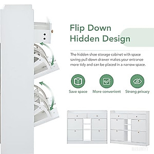 5-Tier Shoe Cabinet with Doors, Modern Shoe Storage Cabinet with Adjustable Shelves and Drawer, Freestanding Shoe Rack Organizer for Living Room Hallway Entryway, White (47.2" x 11.8" x 39.4")