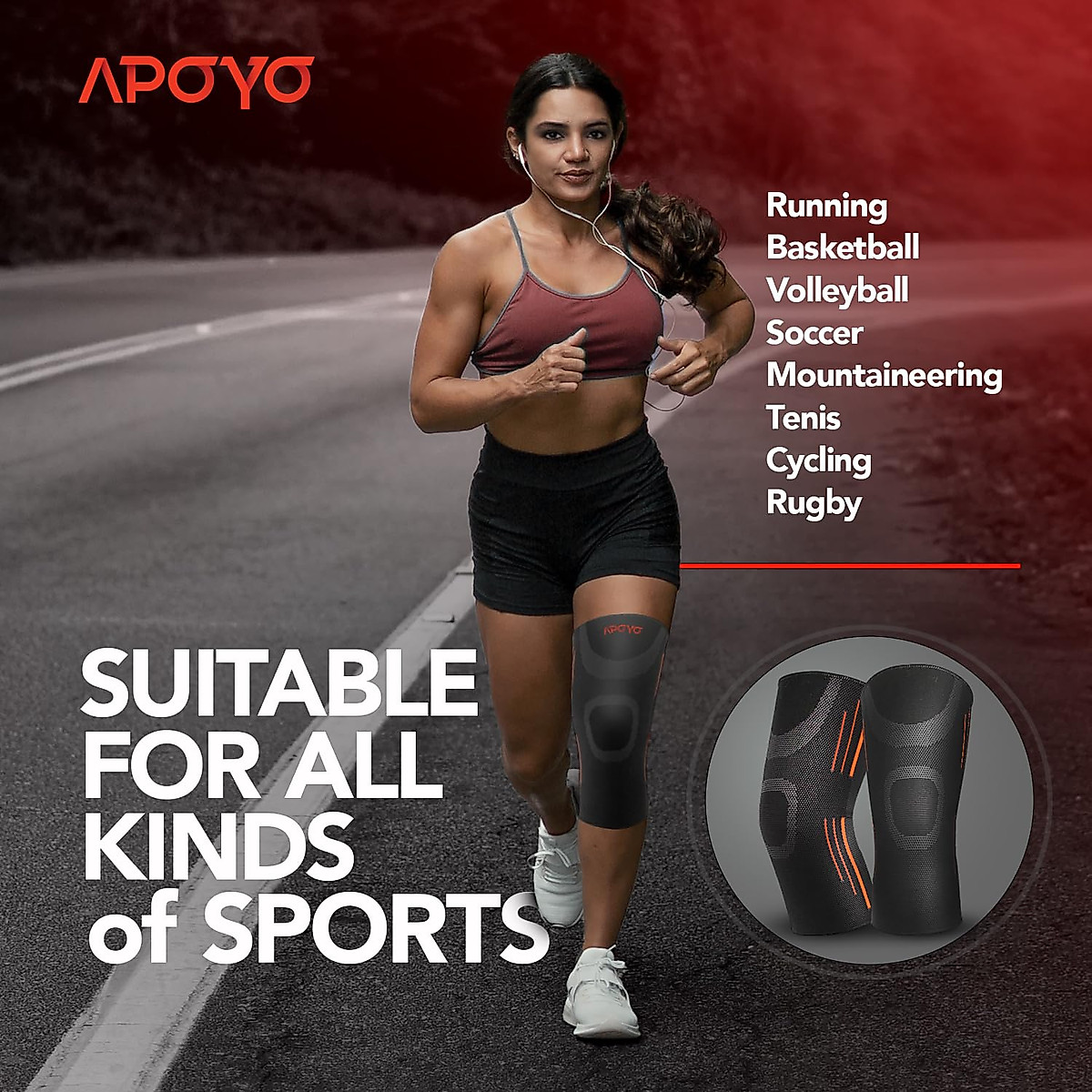 APOYO Knee Braces For Knee Pain - Knee Sleeves For Women and Men great as Knee Support for Knee Pain, Knee Compression Sleeve For Knee Pain, Meniscus Tear, ACL, Arthritis, Joint Pain Relief, Running