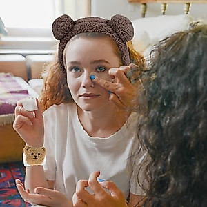 WHAVEL Spa Headband and Wristband Set, 3PCS Brown (Bear Ears Headband for Washing Face, Absorbent Wrist Bands for Washing Face)