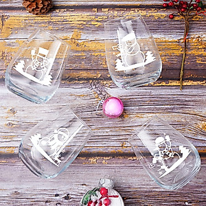 Futtumy Snowman Stemless Wine Glass Set of 4, Funny Christmas Gift for Men Friend Coworker Sister Women Family, Unique Snowman Wine Glass Set for Christmas Birthday Wedding, 15oz