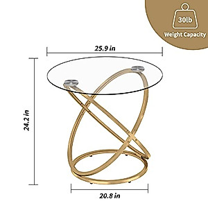 OIOG Glass Round End Table, Living Room Side Table for Small Space, Modern End Table with Tempered Glass Tabletop, Contemporary Side End Table, Chrome Finish
