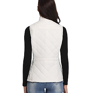 Fuinloth Women's Quilted Vest, Stand Collar Lightweight Zip Padded Gilet White XL