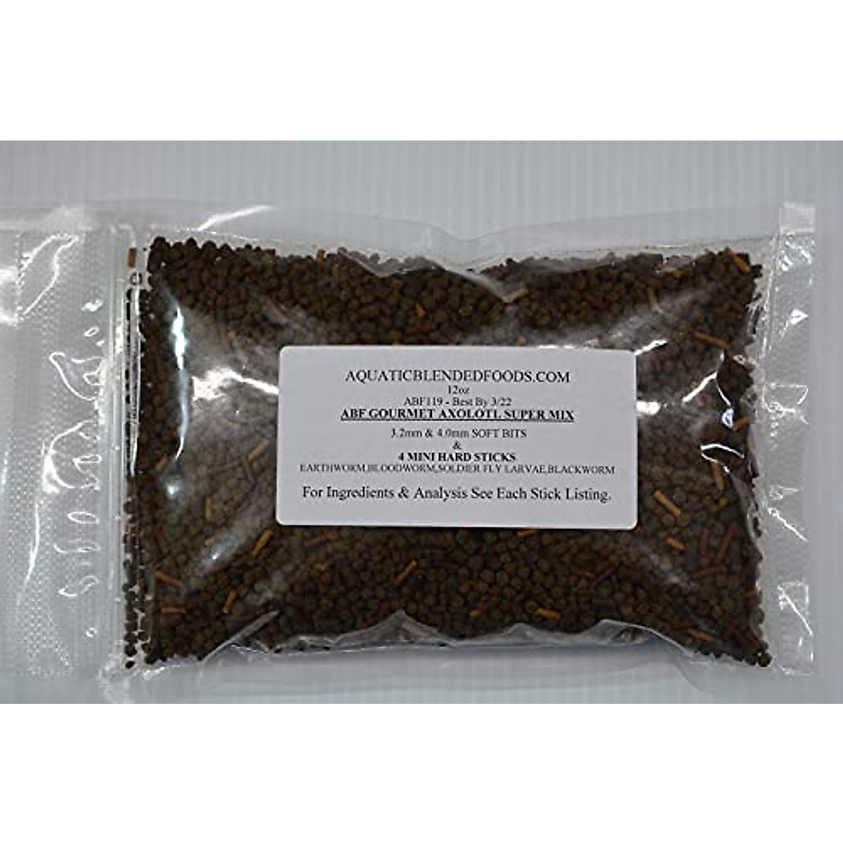 AQUATICBLENDEDFOODS ABF Axolotl Food Mix, Soft BITS & Mini Sticks,Bloodworm,Earthworm,Krill,ABF284 (3oz) - Heat Sealed for Freshness - 24HR Ship