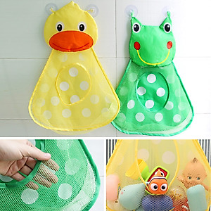 WMLBK Duck and Frog Hanging Storage Bag-2PCS Bath Toy Tidy Storage-Net Suction Cup Bag-Mesh Shower Bathroom Organizer