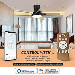 Avatar Controls Smart 50 inch Ceiling Fans Indoor with Light Remote Works with Alexa Google Voice, APP and Remote Control for Bedroom, 6 Speeds Reversible DC Motor, 1800LM LED Kit, 5 Wooden Blades