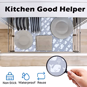 Cabinet Liners Non Slip Waterproof Drawer Shelf Liner 12 Inch Wide X 20 Ft Whale Pattern Non Adhesive Oil-Proof Liners for Kitchen Refrigerator Wire Shelf Pantry Thicken Rotective Cupboard Mat