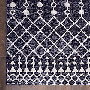 Nourison Royal Moroccan Farmhouse Navy/Grey 2'2" x 7'6" Area Rug, Easy Cleaning, Non Shedding, Bed Room, Living Room, Dining Room, Kitchen (2x8)