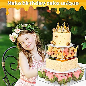 Nynelly Acrylic Cake Stand with Lid, Square Cake Riser Clear Cake Box Stand, Fillable Cube Pedestal Stands for Parties, Decorative Centerpiece for Wedding Birthday Party (2pcs, 8" Dx4”H; 12" Dx4”H)