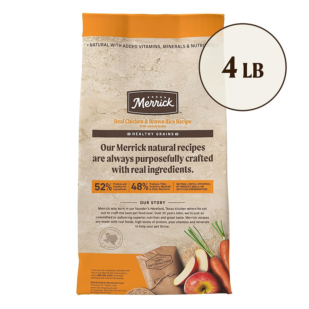 Merrick Healthy Grains Premium Adult Dry Dog Food, Wholesome And Natural Kibble With Chicken And Brown Rice - 4.0 lb. Bag