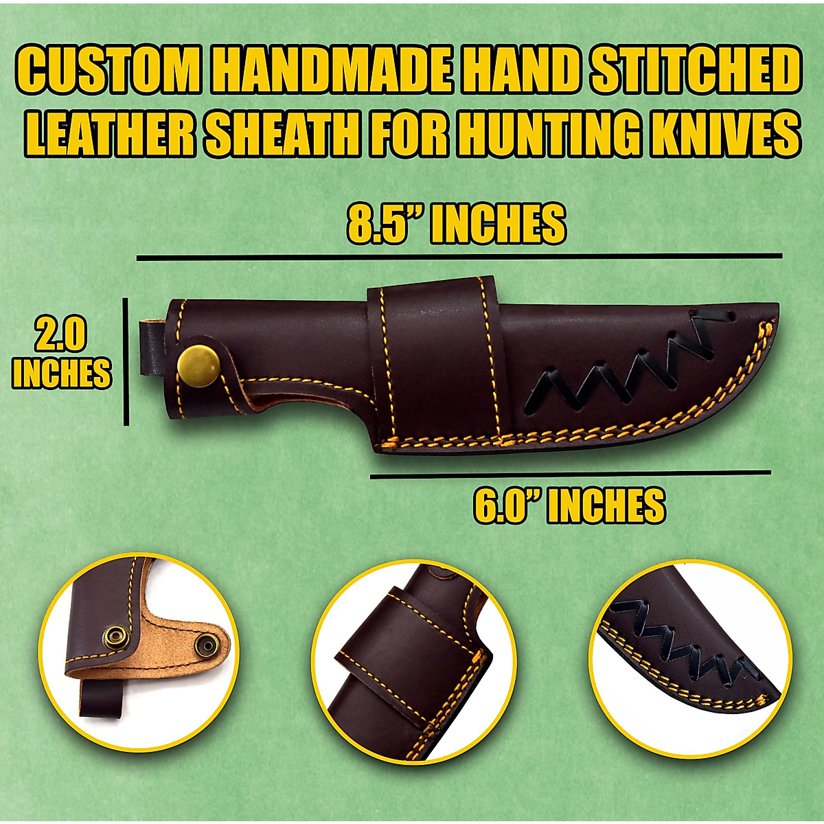 Hercules Knives Custom Leather Sheath Tooled Leather Sheath/Hunting Knife Sheath Universal Leather Knife Sheath Sheath Fit up to 6.0" Blade 100% Real Laether (Dark Brown)
