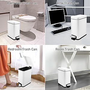 M-Aimee Slim Trash Can and Toilet Brush Combo, Stainless Steel Garbage Can, 1.3 Gallon / 5 Liter, Rectangle Step Small Garbage bin, Soft Close, Removable Plastic Bucket (White)