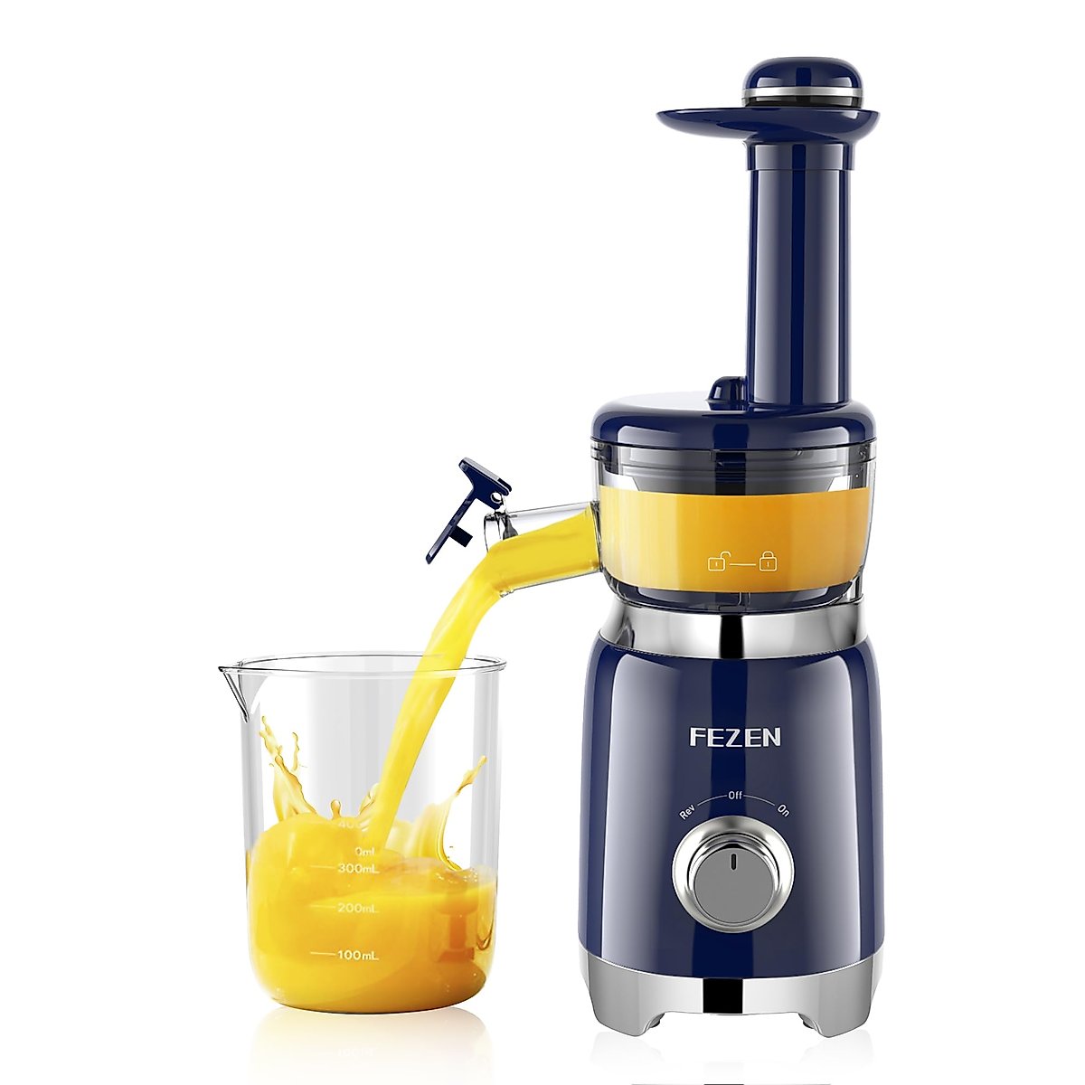 Cold Press Juicer, FEZEN Small Masticating Juicer for Fruits and Vegetables, Powerful Juice Extractor Machine with Compact Size and Space-Saving Feature, Very Easy to Clean (Updated)