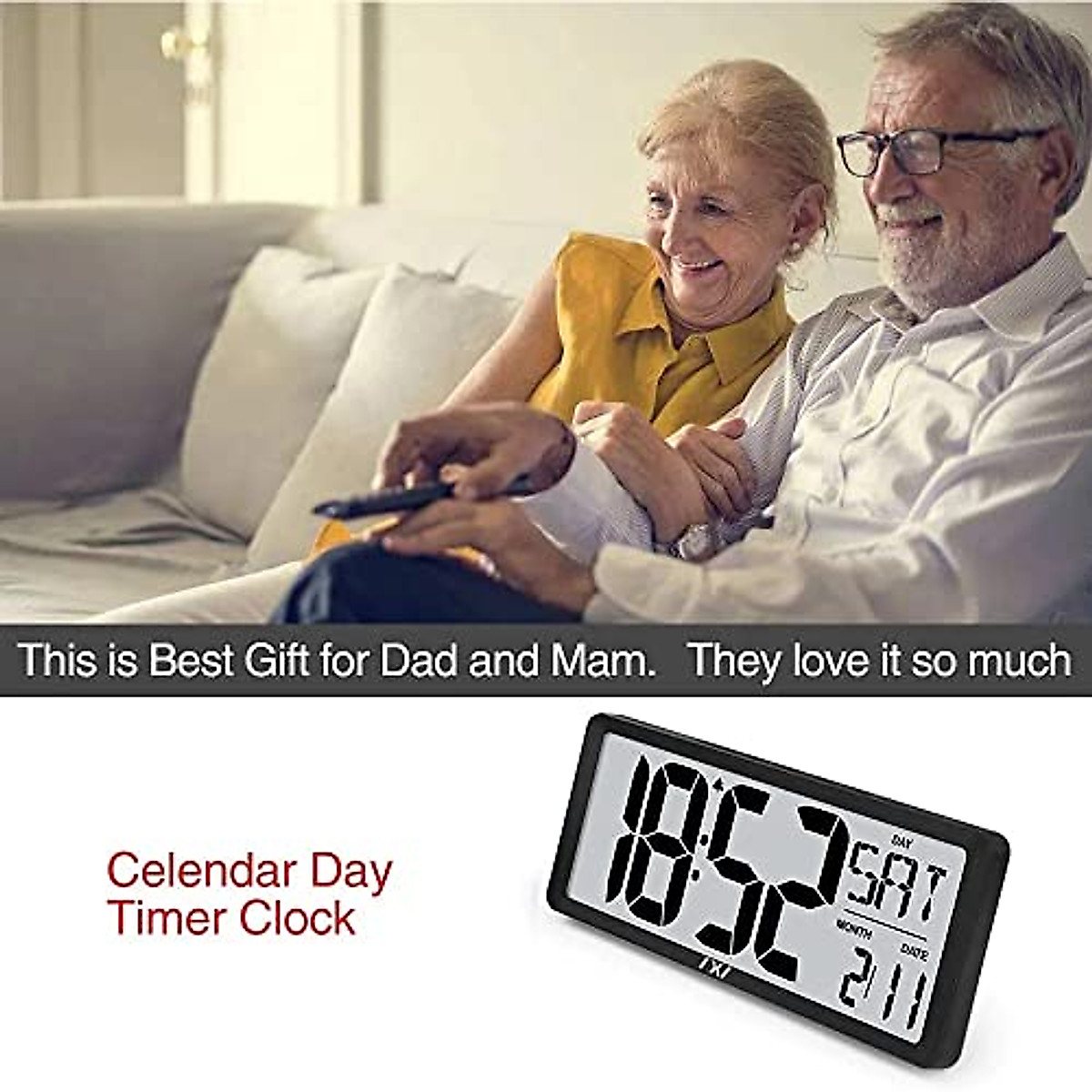 TXL Digital Wall Clock Large Display, Custom Alarm/Calendar/Count Up-Down Timer, Switchable Temp in F/C, 12/24Hr Desktop Day Clock, Battery Operated 14.17" Clock with 4.6" Digits for Gym Office-Black