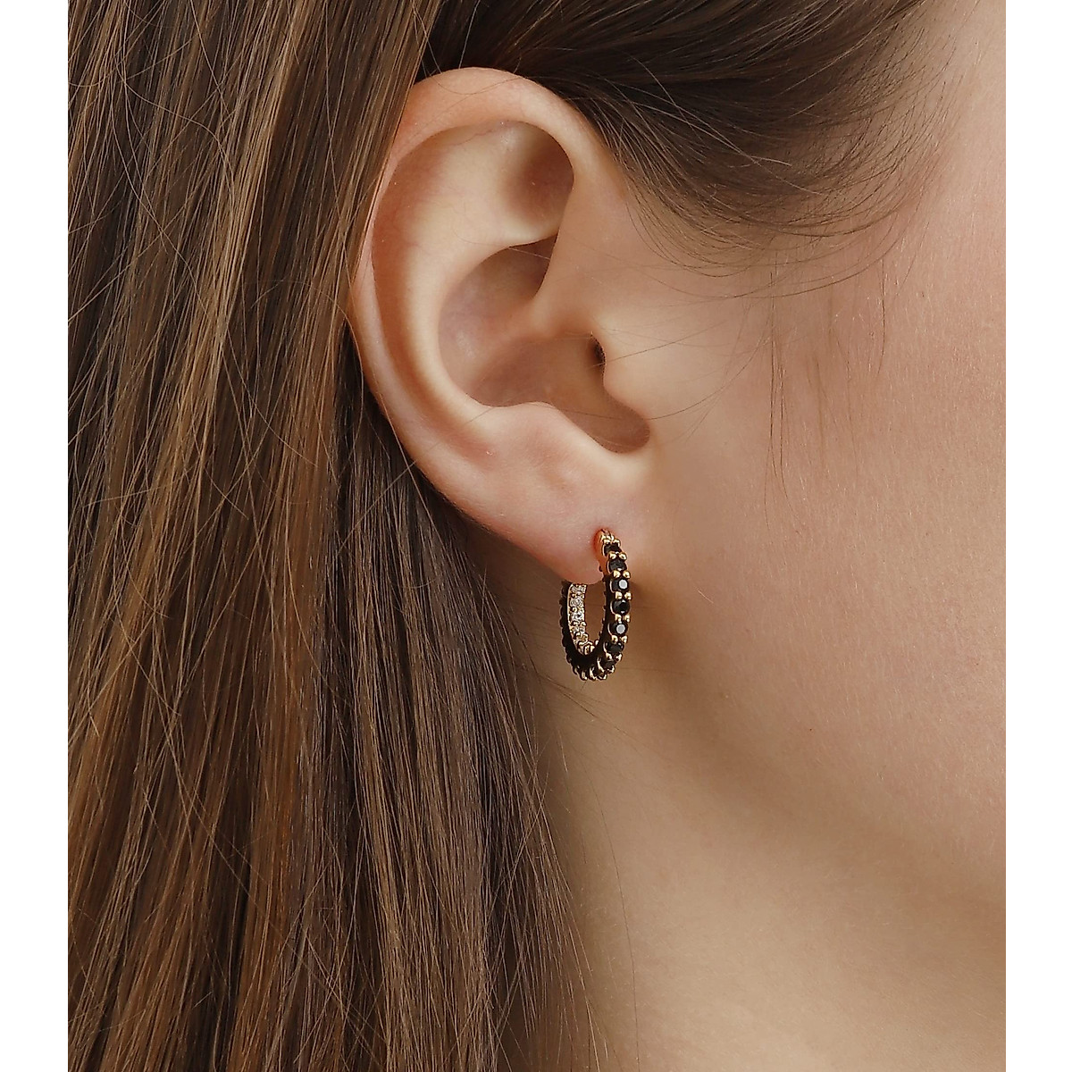 M.DUN - Hoop Earrings For Women 925 Stering Silver Post 18K Gold Plated CZ Micro Pave Dainty Round Chunky Silver Gold Multicolors Cubic Zirconia (hoop_black_S)