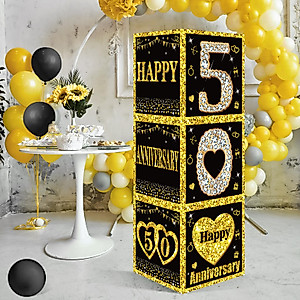 Zirtorei 3Pcs 50th Wedding Anniversary Decorations Boxes, Black Gold Happy 50 Anniversary Balloons Boxes Party Supplies, Fifty Year Old Marriage Anniversary Theme Cardboard Box