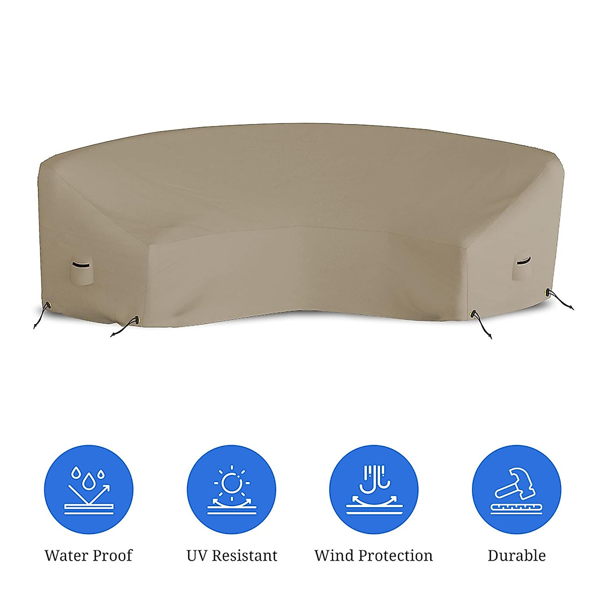 Covers & All Curved Outdoor Couch Cover, 12 Oz PVC Polyester Patio Furniture Cover, Tear & UV Proof Couch Cover Patio with Air Pockets & Drawstrings (190" L x 36" W x 39" H x 128" FL, Beige)