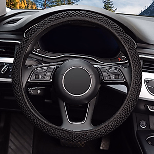 KAFEEK Elastic Stretch Steering Wheel Cover,Warm in Winter and Cool in Summer, Universal 15 inch, Microfiber Breathable Ice Silk, Anti-Slip, Odorless, Easy Carry,Black
