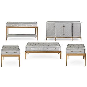 Bassett Mirror Company 2430-DR-576EC Perrine Server Oyster White, Satin Brass, 68" L x 19" W x 36" H