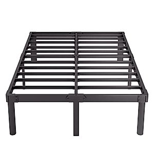 FDLOGW Queen Bed Frame, 16 Inch Queen-Size Bed Frames with Round-Corner Leg, Heavy Duty Steel Slat Mattress Foundation, Easy Assembly, Noise-Free, No Box Spring Needed
