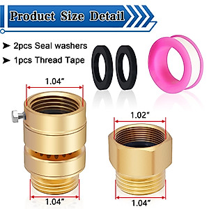 Self Draining Vacuum Breaker, No Lead Brass 3/4" Female x 1-1/16" GHT Male Hose Bib Backflow Preventer, Comes With 1-1/16" Female x 3/4" GHT Male Converter, Fit 1-1/16'' Fine Thread Faucet