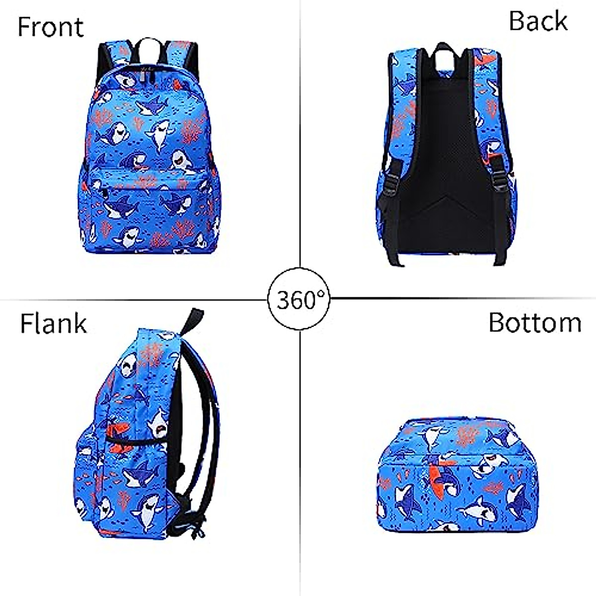 YUNYINIE 16 inch Shark School Backpack for Boys, Back to School Supplies Birthday Gifts for Kids for Preschool, Kindergarten