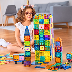 Anbalulu Magnetic Building Tiles, 134PCS Large Magnet Building Set,Magnetic Blocks, 3D STEM Stacking Toys, Magnets Toy for Kids Boys Girls