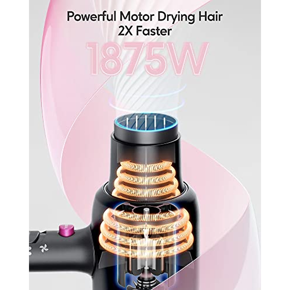 Wavytalk Professional Hair Dryer with Diffuser, 1875W Blow Dryer Ionic Hair Dryer for Women with Constant Temperature, Hair Dryer with Ceramic Technology Fasting Drying Light and Quiet, Black