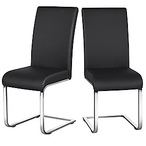 Yaheetech Dining Chairs Modern Leather High Back Dining Room Chairs with Metal Legs Home Kitchen Furniture Black, 2PCS