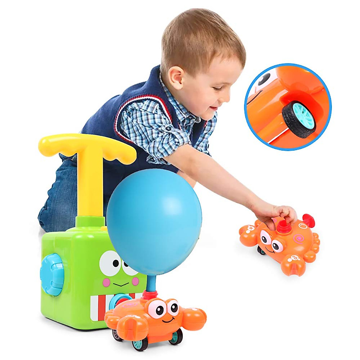 KLQQLK Balloon Powered Launch Car,Balloon Air Inflator Hand Push Mini Plastic Air Power Balloon Racer Vehicle Car Toy for Kids Gift (Frog)