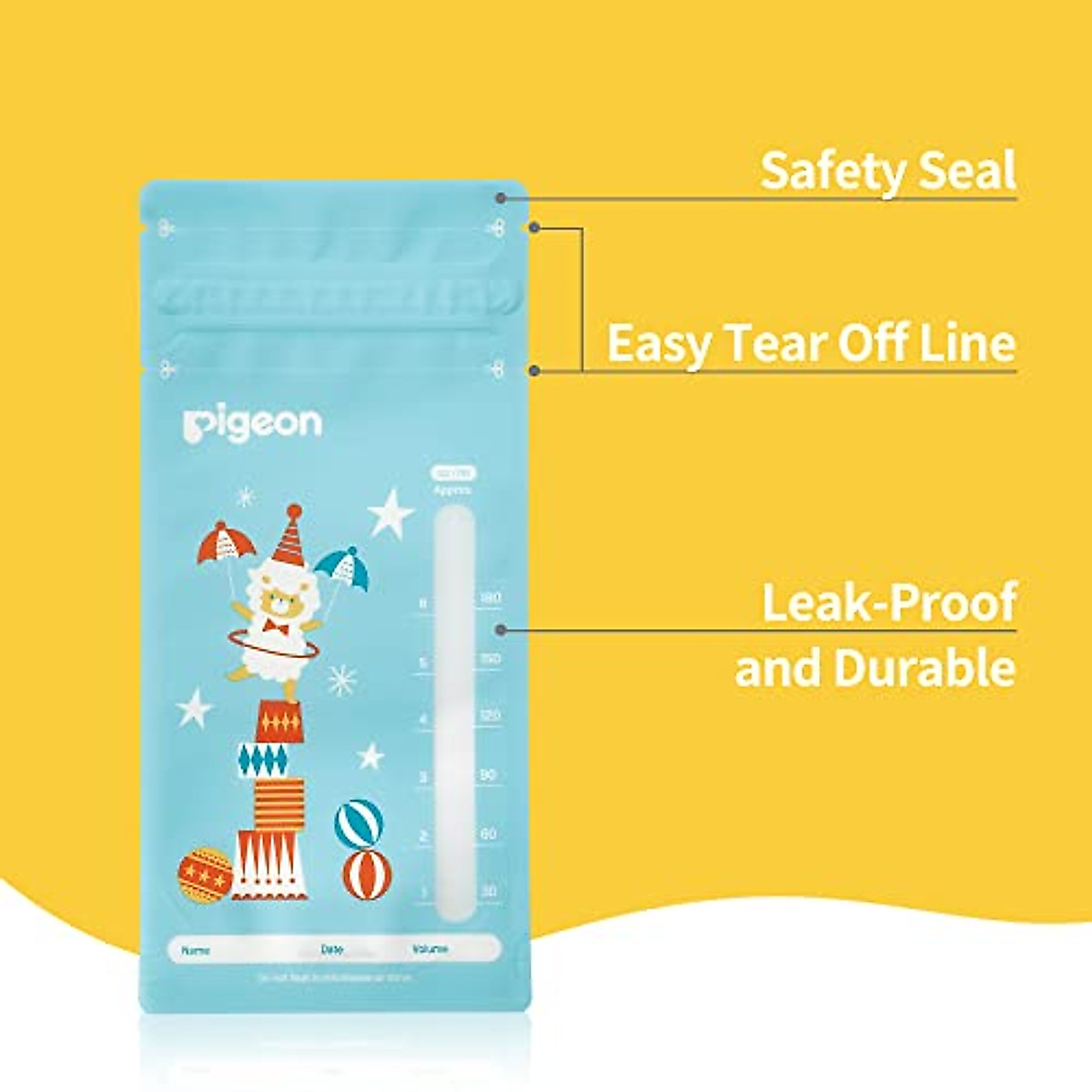 Pigeon Breast Milk Storage Bag, Disposable Self Standing Bag, 5 Colourful Design, 50 Pcs (Pack of 2), 6 Oz