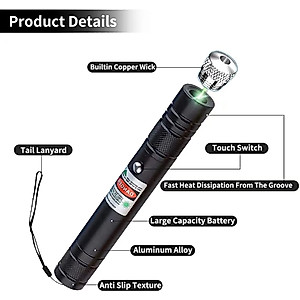 Laser Pointer High Power,Green Laser Pointer Tactical Long Range Laser,Rechargeable Laser Single-Press On/Off,Adjustable Focus Green Flashlight for Night Astronomy Outdoor Camping Hunting and Hiking