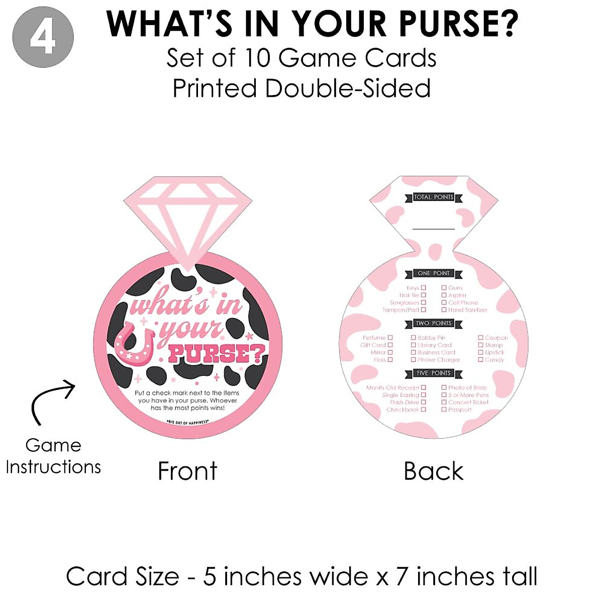 Big Dot of Happiness Last Rodeo - 4 Pink Cowgirl Bridal Shower Games - 10 Cards Each - Who Knows The Bride Best, Bride or Groom Quiz, What’s in Your Purse and Love - Gamerific Bundle