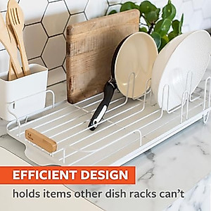 Full Circle Dish Jockey Dish Drying Rack – Space Saving Drying Rack for Kitchen Counter – Stainless Steel and Recycled Plastic Drainer with Holders for Plates, Cutlery, Pots and Pans